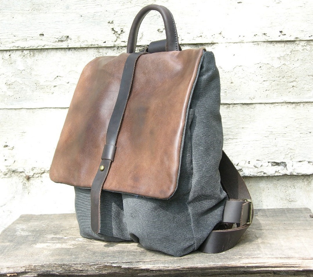 Canvas and Leather Backpack - Etsy