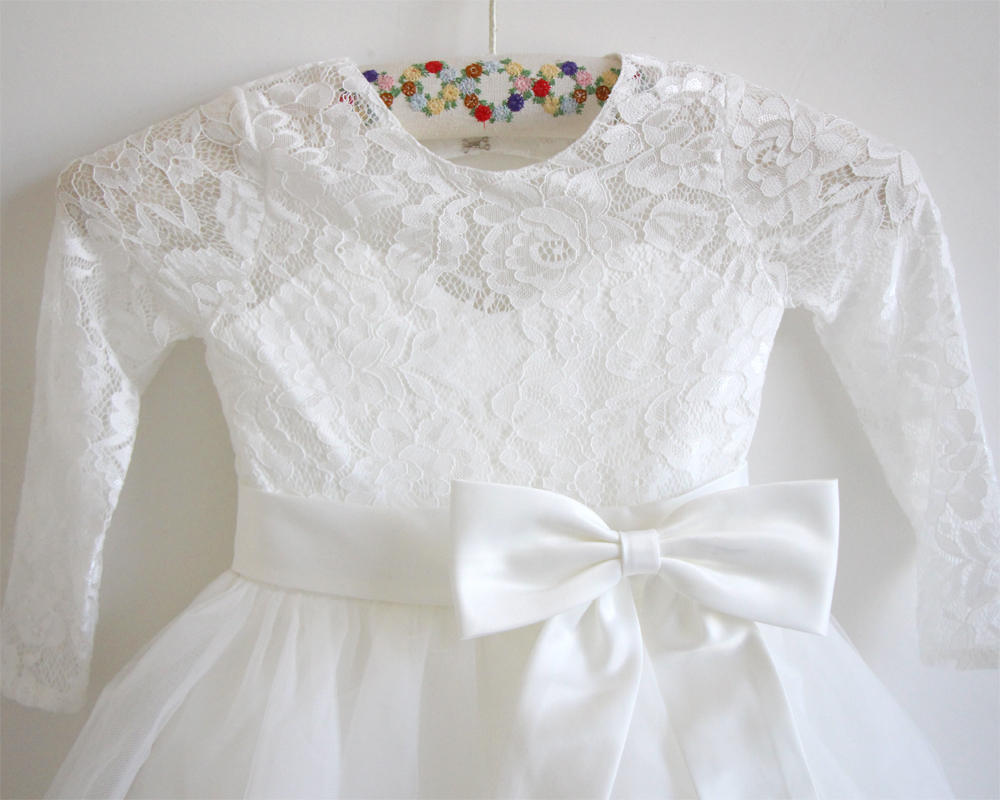 Light Ivory Lace Flower Girl Dress, Long Sleeve Tulle Skirt - Etsy