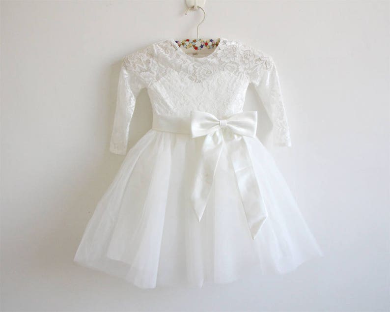 Long Sleeve Flower Girl Dress Ivory Flower Girl Dress Lace Etsy