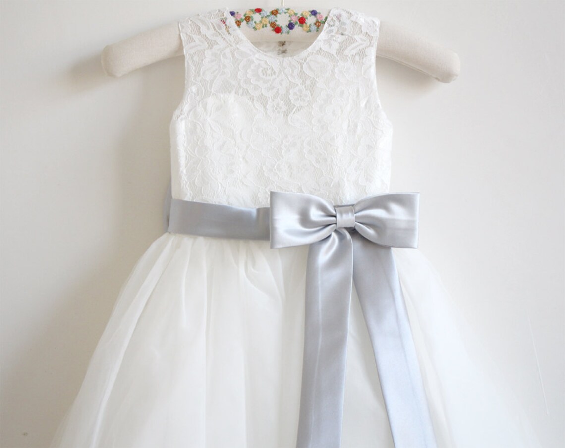 Light Ivory Flower Girl Dress Silver Baby Girls Dress Lace Tulle Flower ...