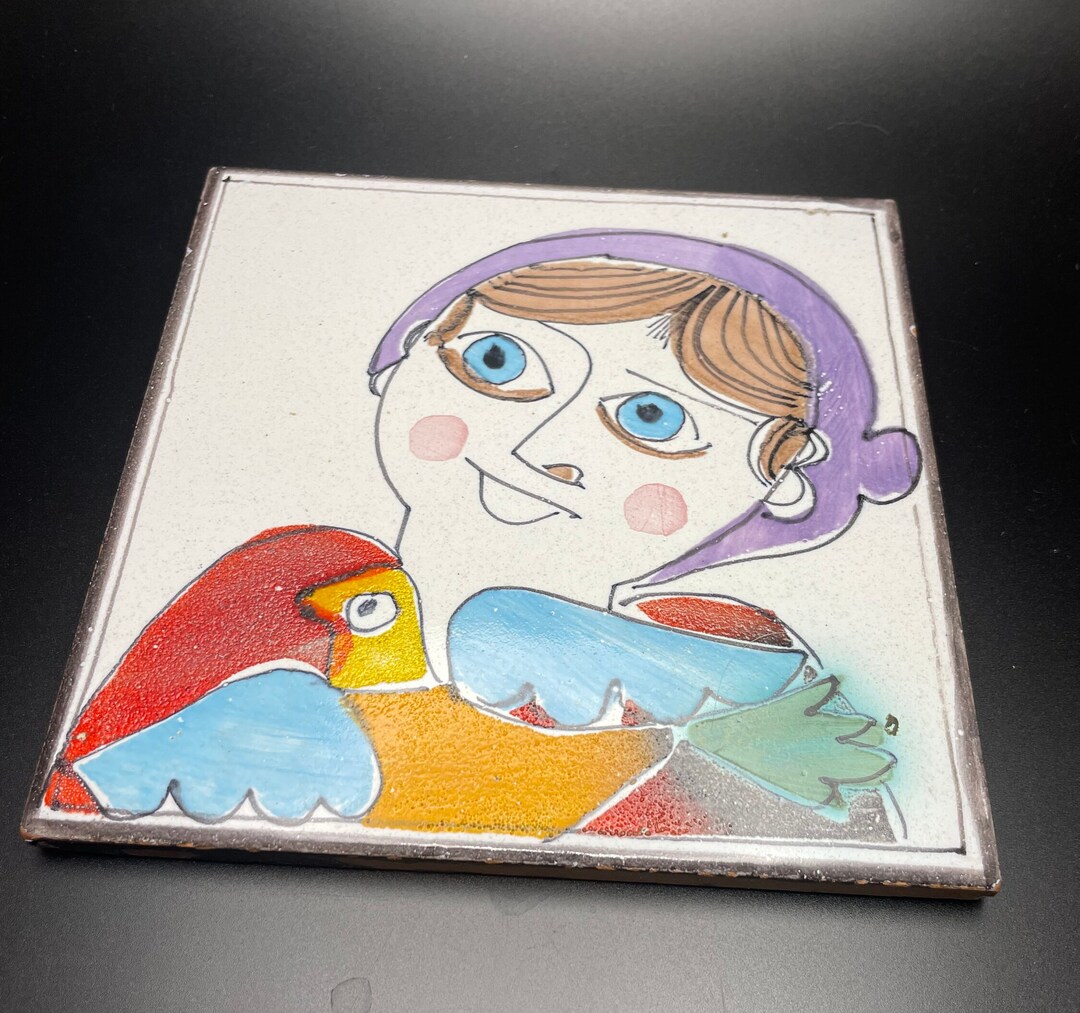 Mid Century Hand Painted Tile Trivet - Etsy