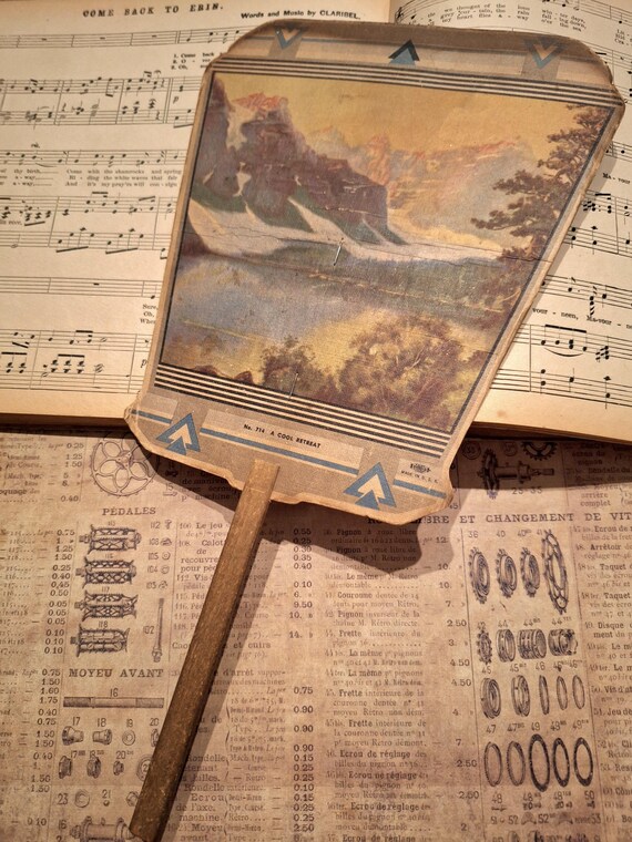 Antique Hand Fans- Pair of 1930s "Funeral" Fans- Card… - Gem