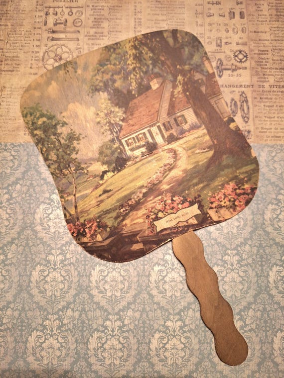Antique Hand Fans- Pair of 1930s "Funeral" Fans- Card… - Gem