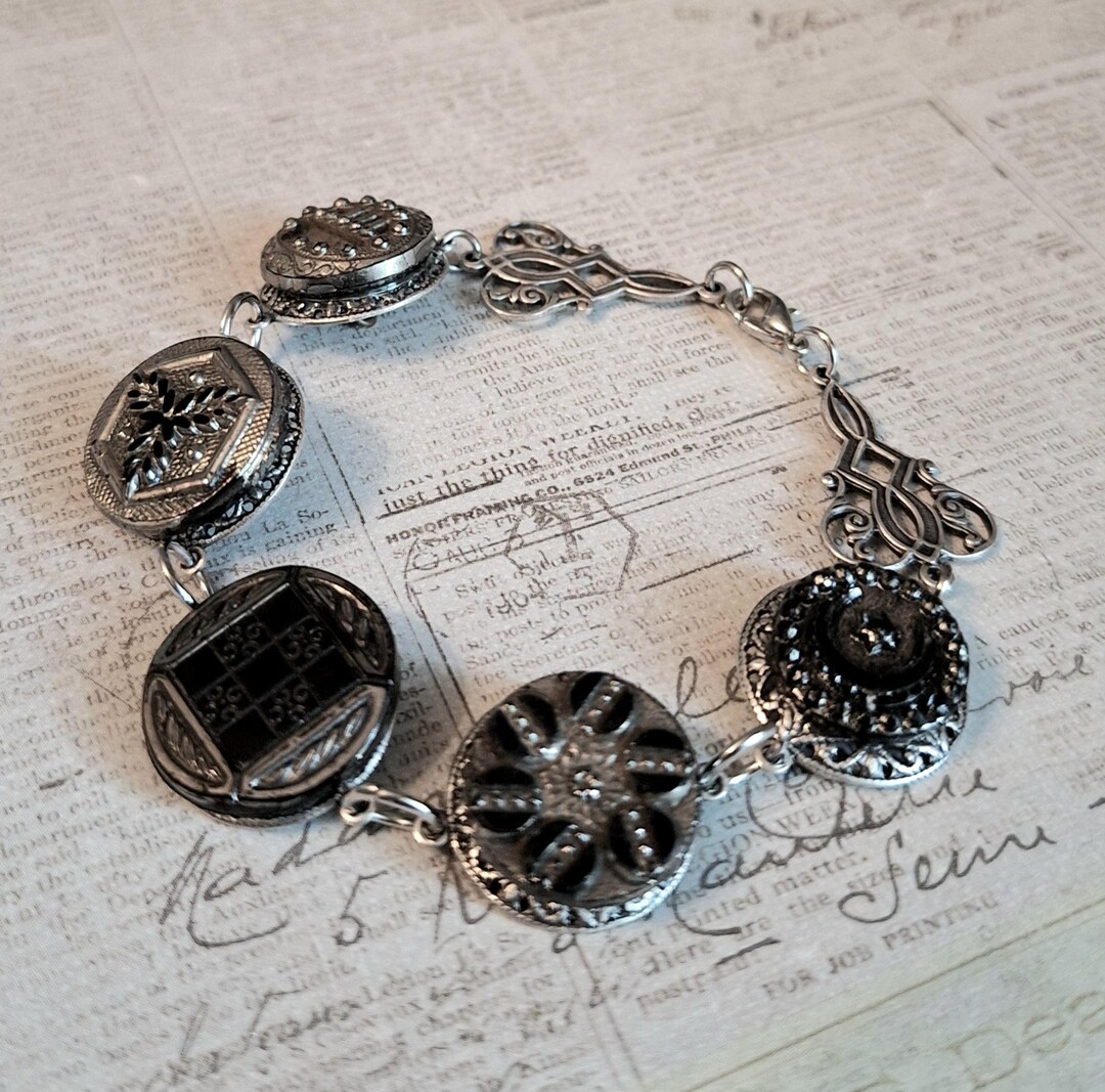 Antique Button Bracelet- OOAK Assemblage Bracelet With Victorian Black ...