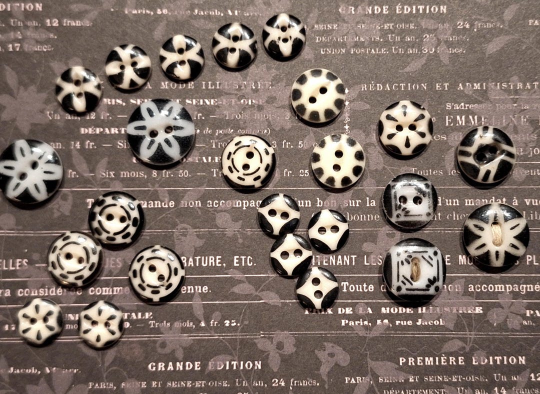 Antique China Stencil Button Lot - 1930s Blk and Ivory Porcelain ...