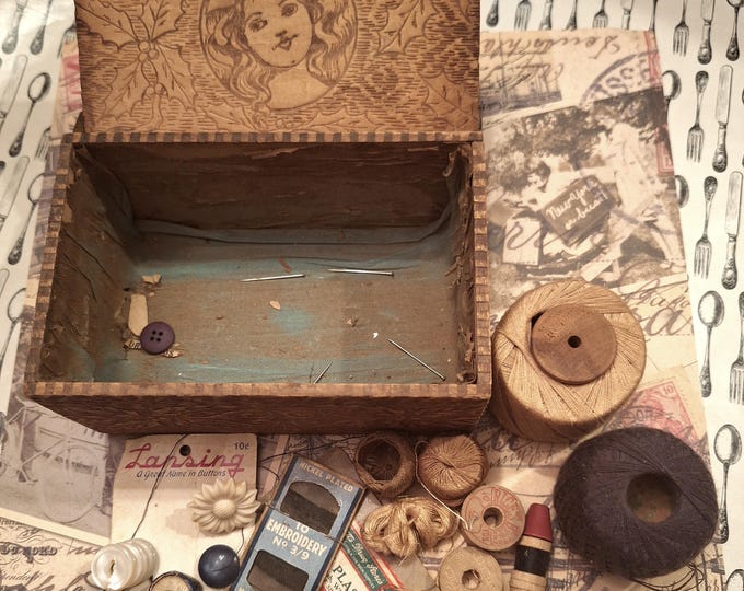Flemish Woodburning Art Box With Thread - Antique Pyrography Art - Etsy