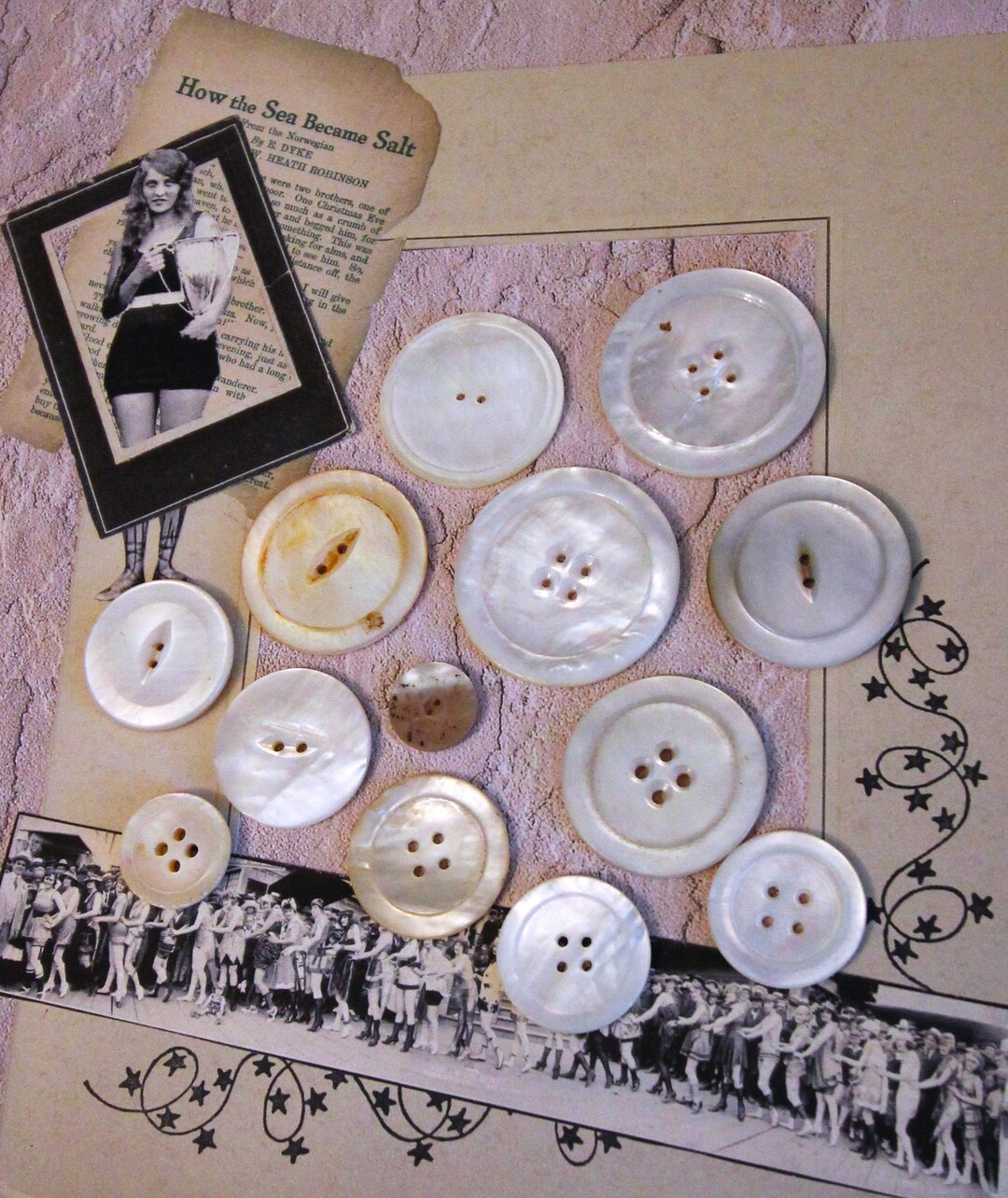 Lot of Antique Shell Buttons 13white and Ecru Buttons Sewing Supply ...