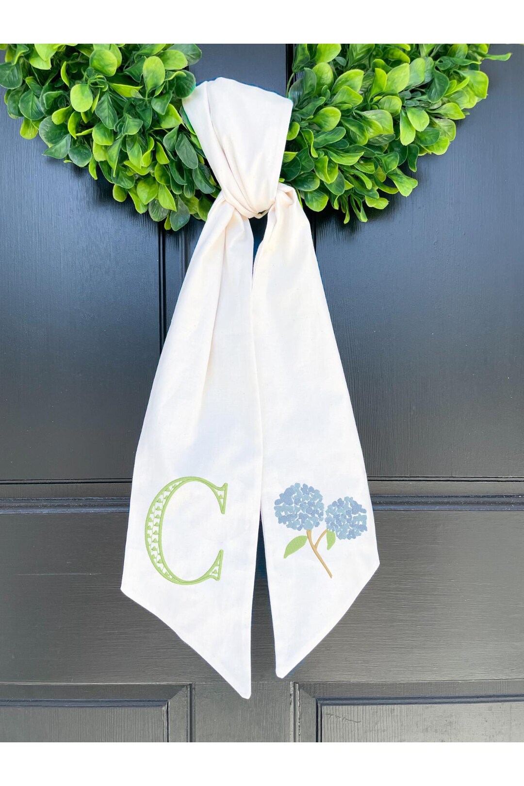 Monogrammed Hydrangea Wreath Sash - Etsy