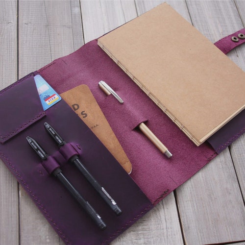 Purple Leather Journal Refillable Personalized Notebook Cover - Etsy