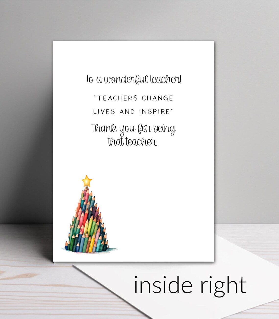 Teacher Christmas Card, Pencil Tree Design, Thank You Card - Etsy