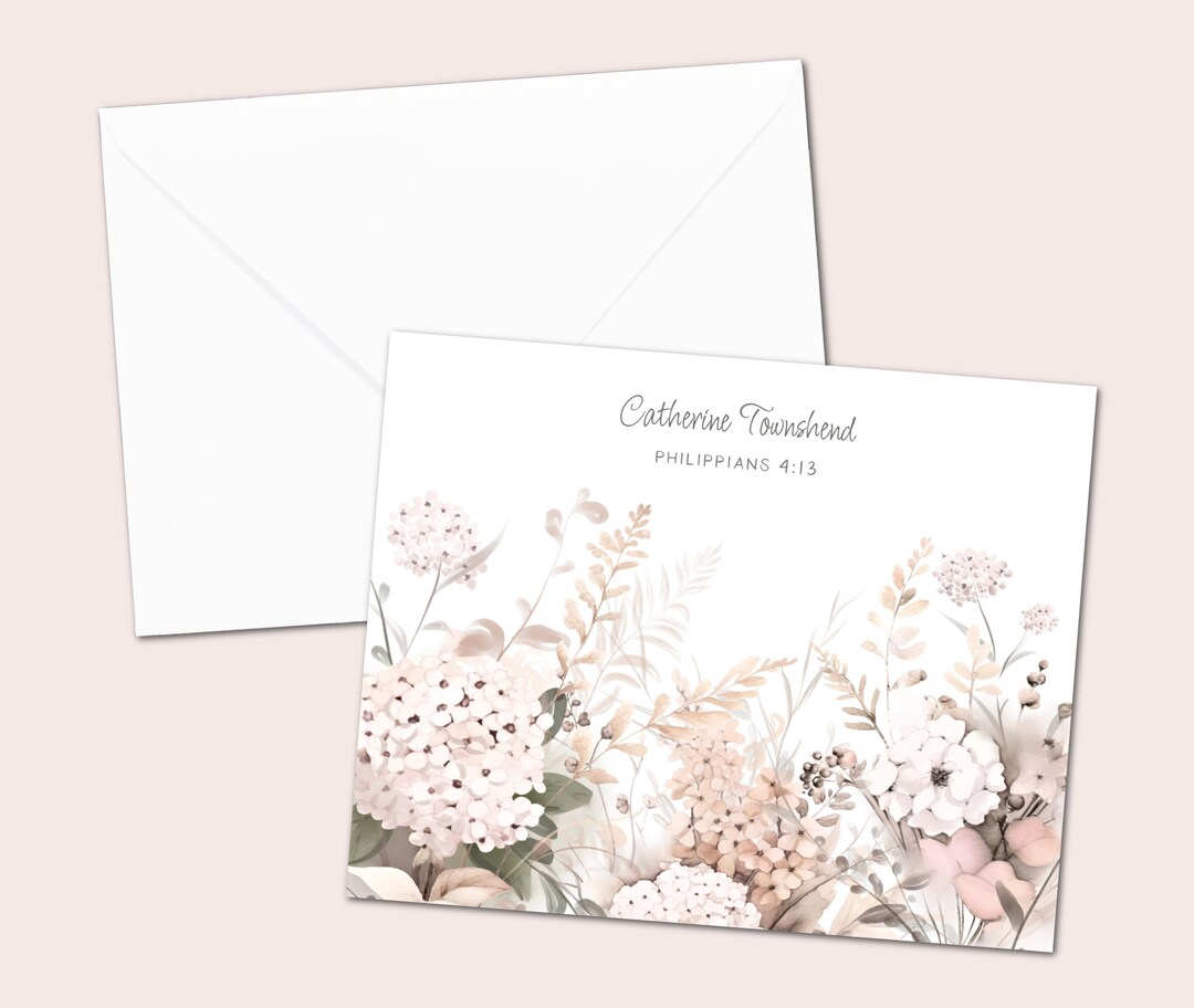 Christian Personalized Note Cards, Custom Stationery Girl, Folded Note ...