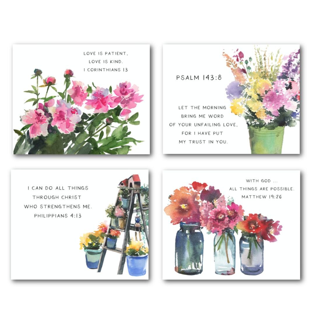 Christian Note Cards, 8 Bible Verse Cards, Thank You Cards, 8 Blank ...