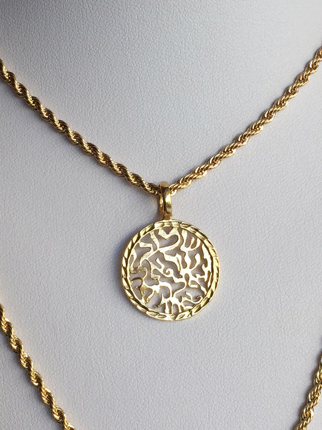 Gold Coin Necklace Shema Israel Pendant Necklace Shema Israel Medallion ...