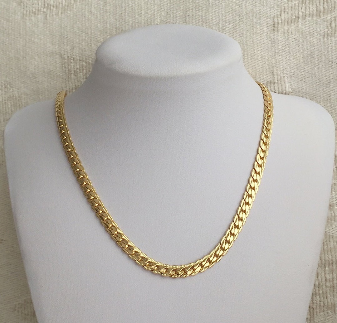 Wide Flat Gold Necklace Flat Gold Necklace Gold Herringbone Necklace ...