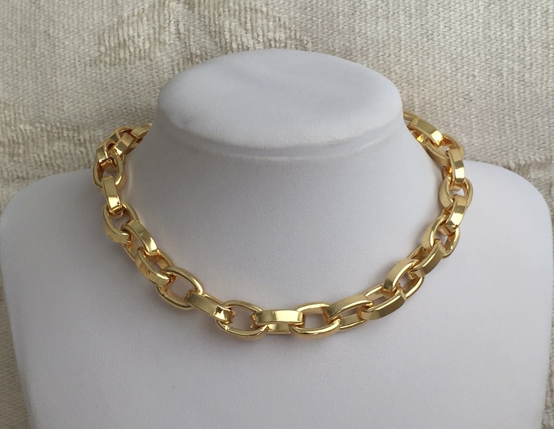 Chain Necklace Gold Chunky Chain Choker Gold Link Necklace Large Link ...