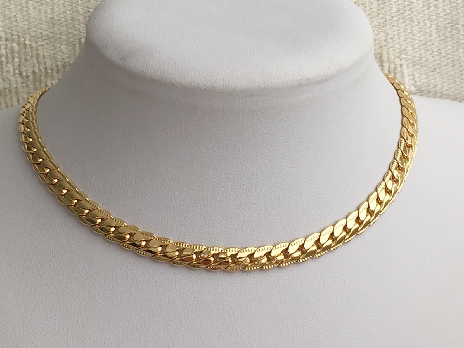 Wide Flat Gold Necklace Flat Gold Necklace Gold Herringbone | Etsy