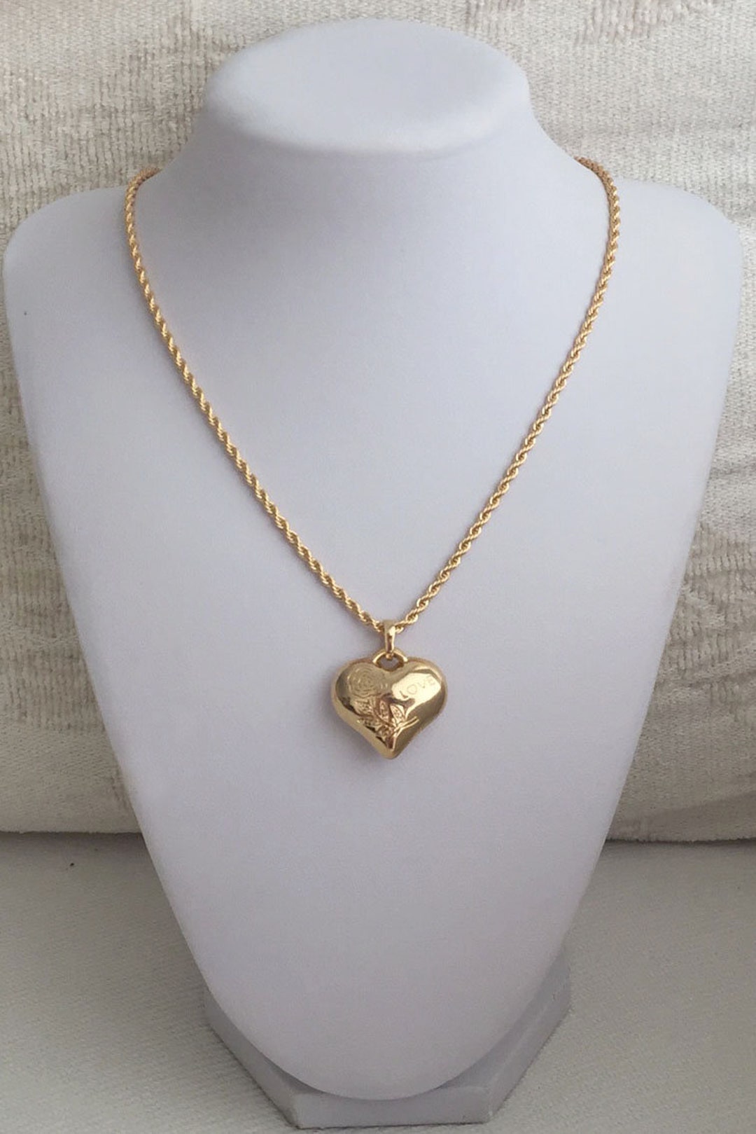 Gold Heart Necklace Big Heart Necklace Gold Rope Necklace Large Heart ...