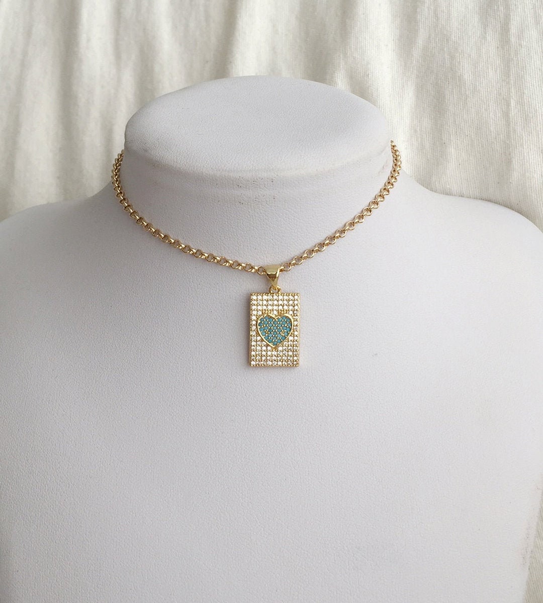 Square Gold Pendant Valentine's Day Gift GOLD Coin Necklace Square ...