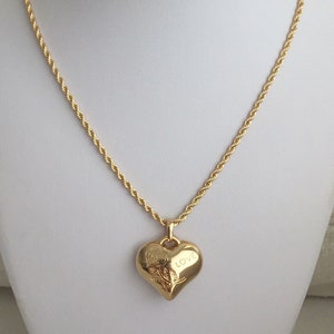 Gold Heart Necklace Big Heart Necklace Gold Rope Necklace Large Heart ...