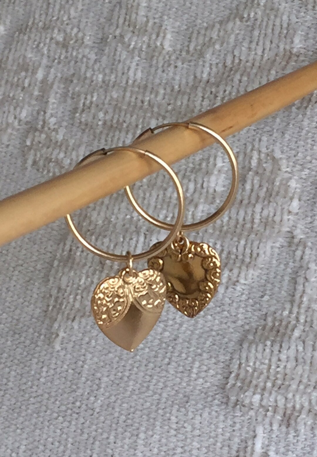 Charmed Hoops Gold Hoop Earrings Gold Filled Creole Hoops Heart Charm ...