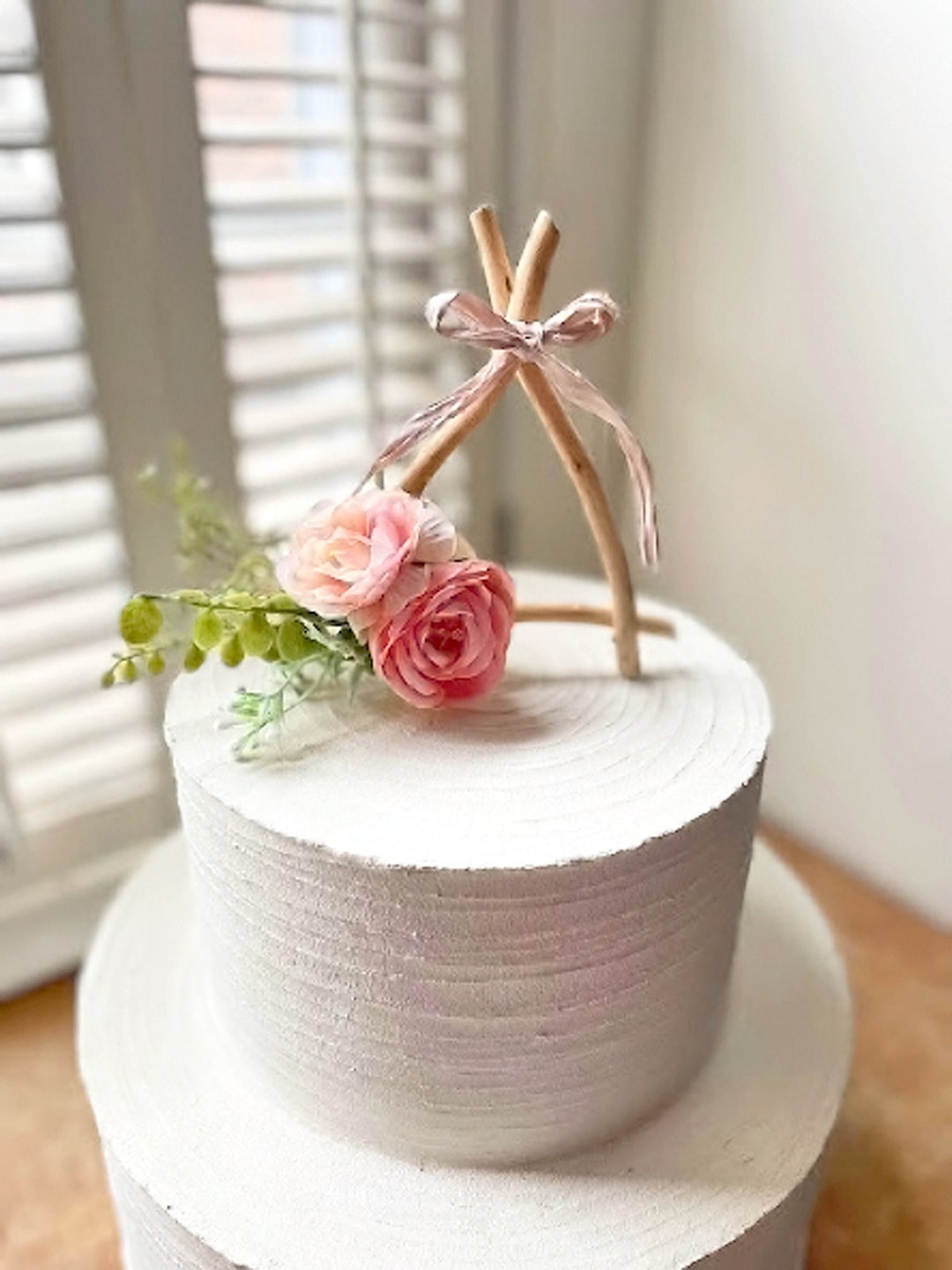 Pink Flower Cake Topper, Boho Cake Topper Baby Shower, Floral Cake ...