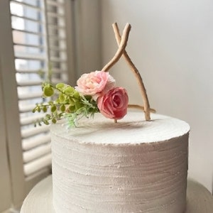 Pink Flower Cake Topper, Boho Cake Topper Baby Shower, Floral Cake ...