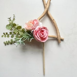 Pink Flower Cake Topper, Boho Cake Topper Baby Shower, Floral Cake ...