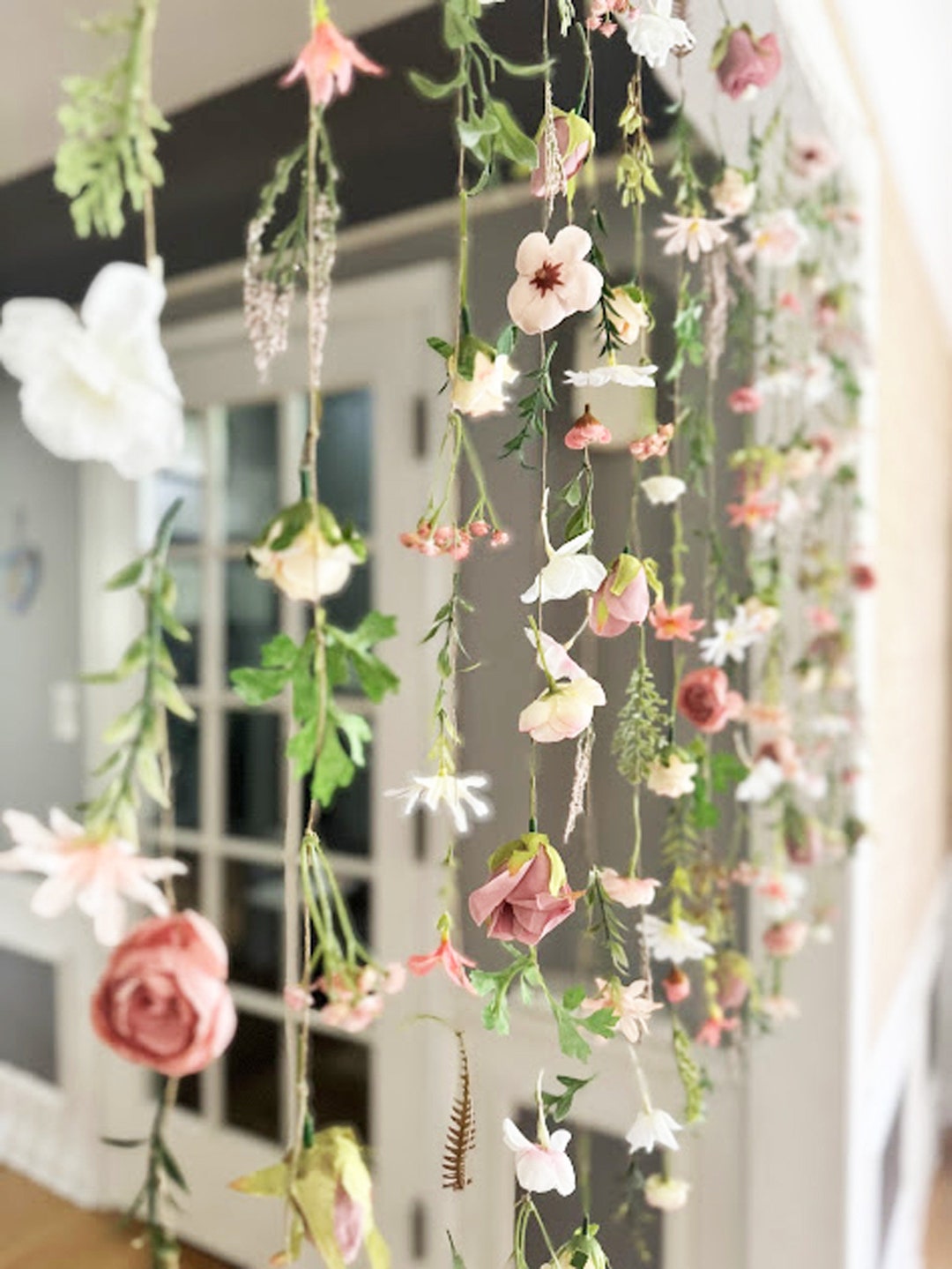 Hanging Flower Garland, Wildflower Garland, Garden Party Decor, Hanging ...