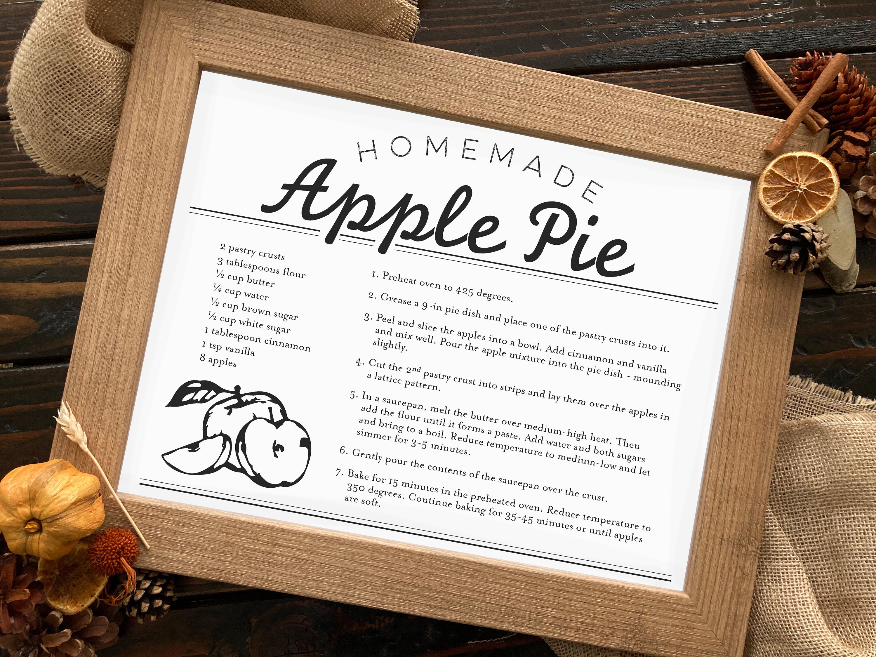 Homemade Fall Apple Pie Recipe Sign Download - Etsy