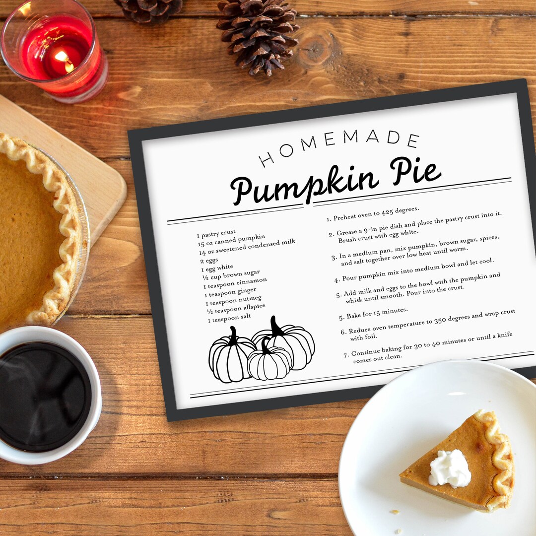 Homemade Pumpkin Pie Recipe Sign Download - Etsy