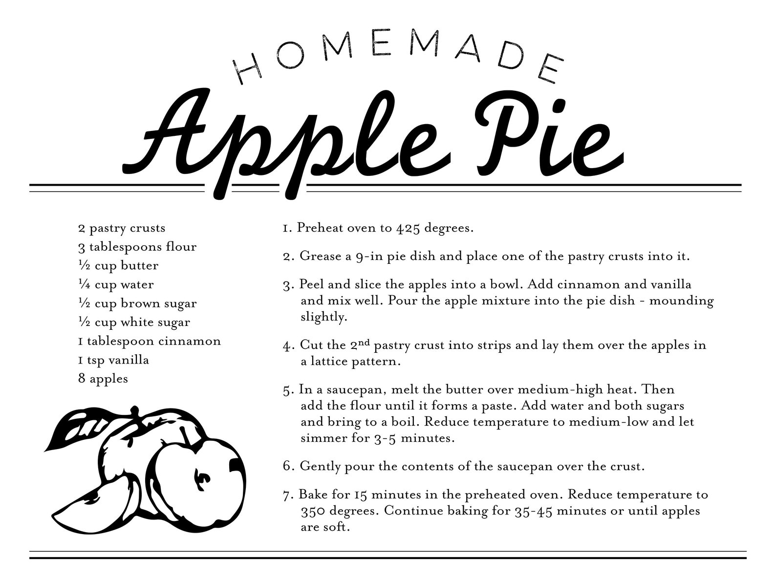 Homemade Fall Apple Pie Recipe Sign Download - Etsy