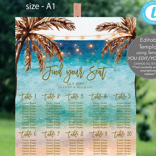Beach Seating Chart Editable Template Tropical Seating Chart - Etsy
