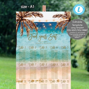Beach Seating Chart Editable Template, Tropical Seating Chart Sign ...