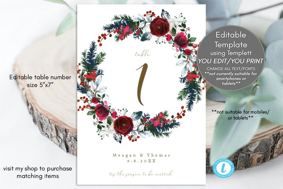 Winter Table Numbers Template, Table Numbers Printable, Christmas Table ...