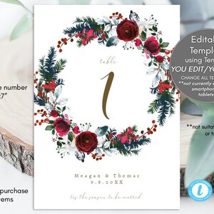 Winter Table Numbers Template, Table Numbers Printable, Christmas Table ...