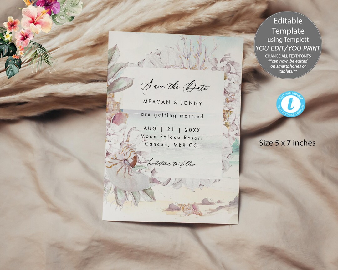 Beach Seashells Save the Date Printable, Editable Beach Save the Date ...