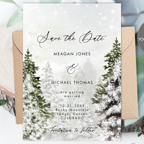 Winter Floral Save the Date Template Christmas Save the Date - Etsy