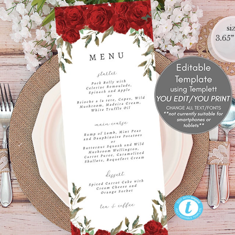 Red Rose Wedding Menu - Etsy