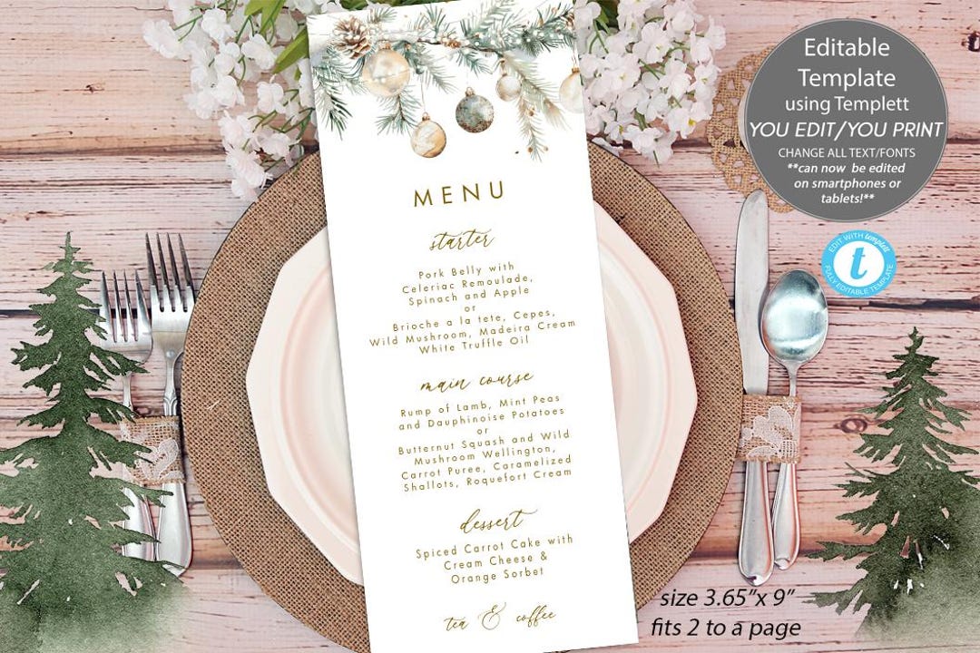 Christmas Bauble Menu Editable Template, Christmas Menu Template ...