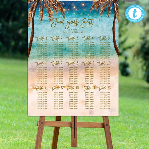 Beach Seating Chart Editable Template Tropical Seating Chart - Etsy UK