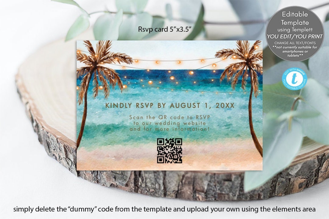 Tropical Beach QR Code Rsvp Card Editable Template, Qr Code Rsvp ...