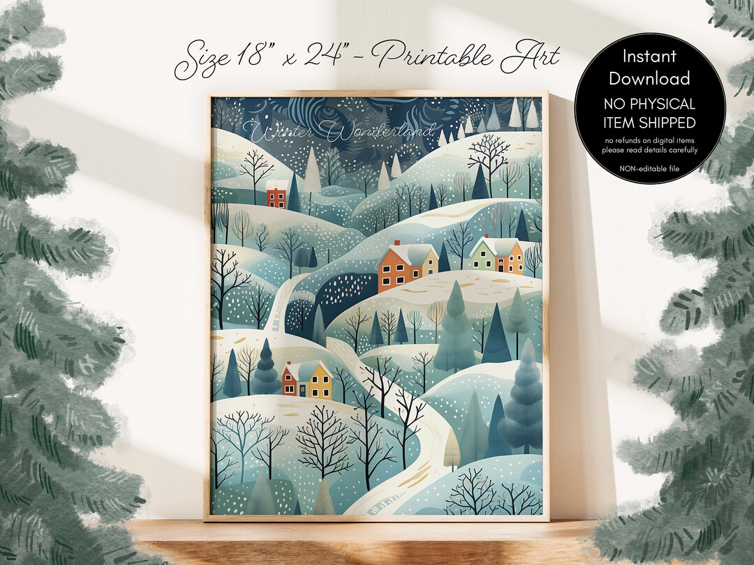 Winter Wonderland Christmas Art Digital Download, Winter Scene Art ...