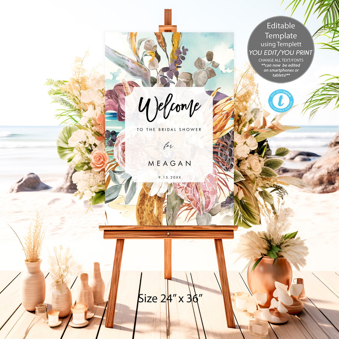 Boho Beach Welcome Bridal Shower Sign, Beach Welcome Sign, Tropical ...