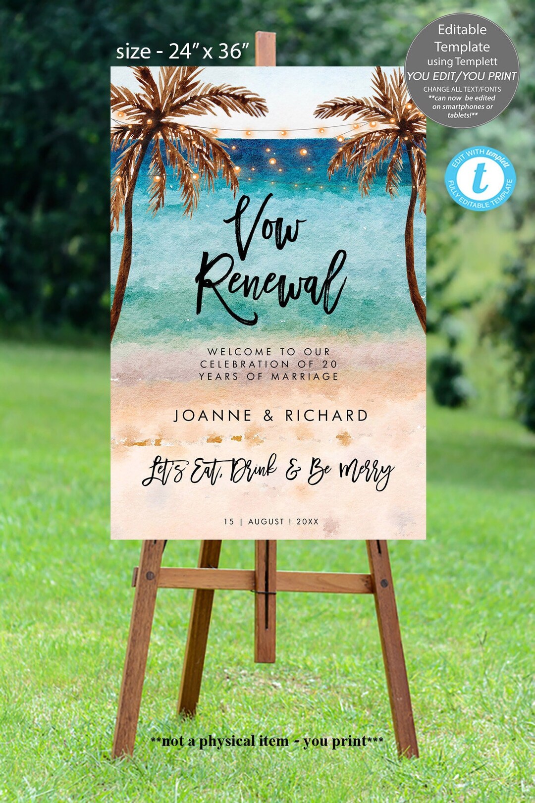 Tropical Beach Vow Renewal Welcome Sign Template, Beach Palm Trees Vow ...