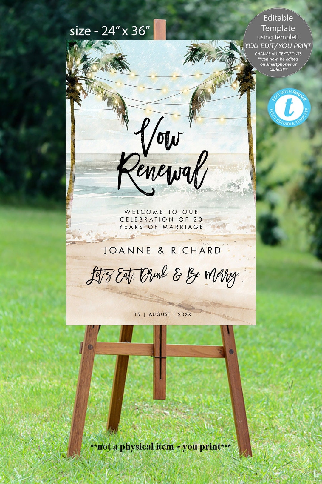 Tropical beach palms vow renewal welcome sign template, beach palm ...