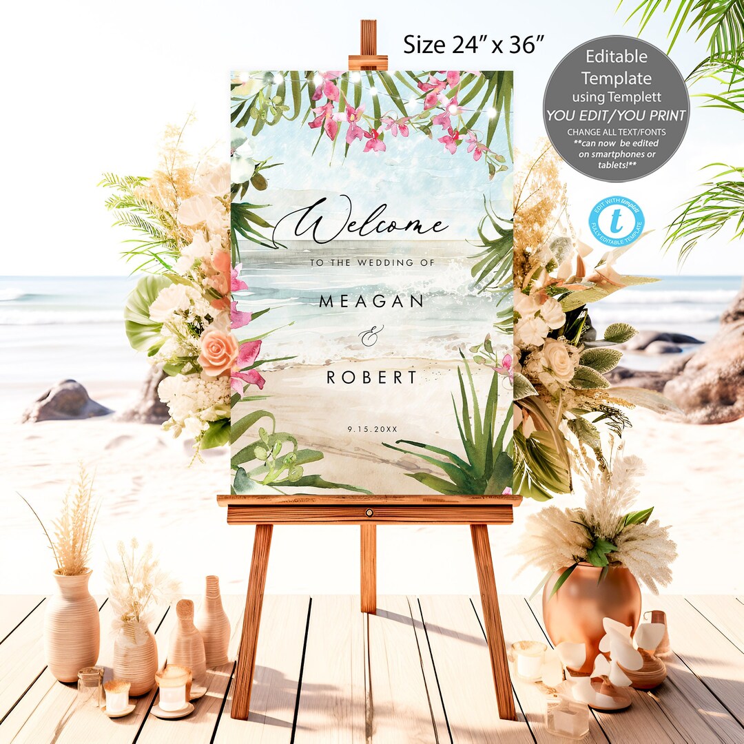 Beach Welcome Sign Template, Beach Wedding Sign Template, Editable ...