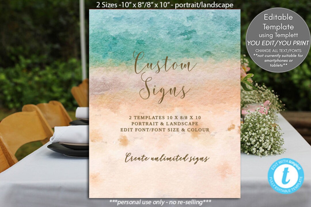 Create Your Own Custom Beach Signs Editable Template, Beach Wedding ...