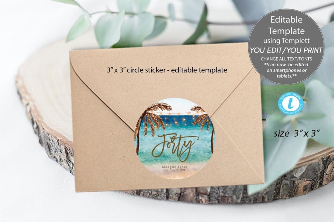 Beach Favour Tag Sticker Template, Beach Forty Sticker Tags Printable ...
