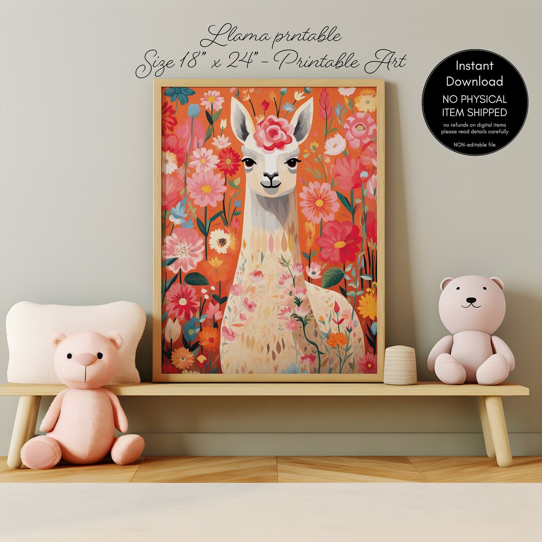 Llama Digital Download Wall Art, Llama Nursery Wall Decor Printable ...