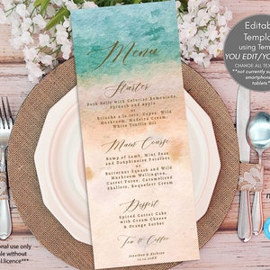 Beach Wedding Menu Printable, Beach Wedding Menu Template, Editable ...